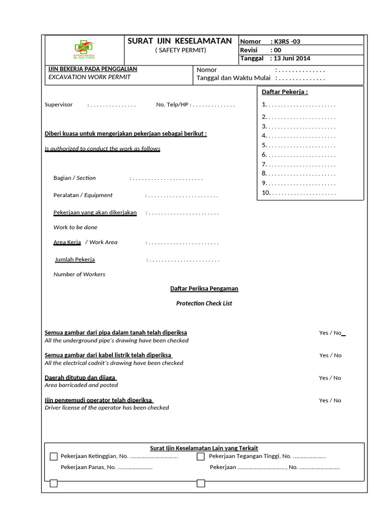 03 - Form Ijin Kerja Penggalian | PDF