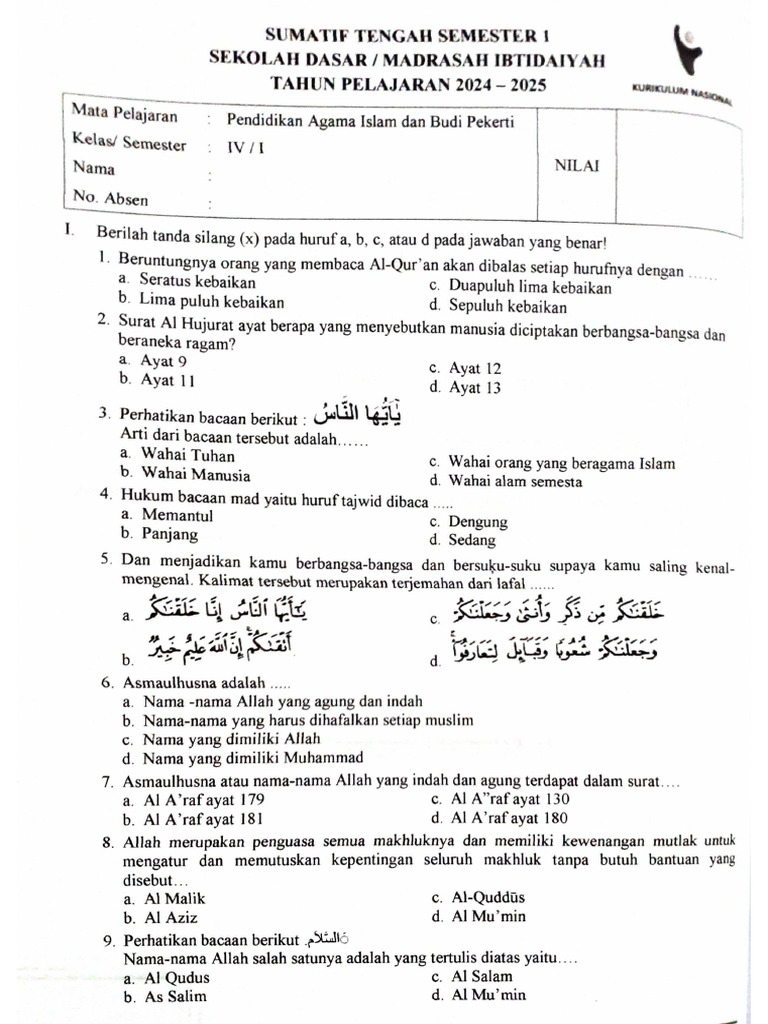 Latihan PTS 1 2425 | PDF
