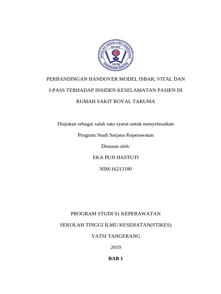 Perbandingan Handover Model Isbar, Pvital Dan Act Sharp Terhadap ...