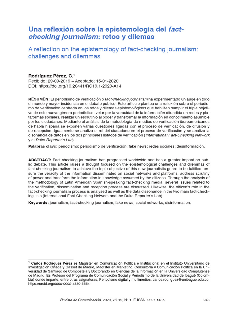 Una Reflexión Sobre La Epistemología Del Fact-Checking Journalism | PDF Una Reflexión Sobre La Epistemología Del Fact-Checking Journalism | PDF