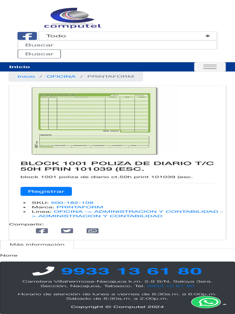 Computel - Block 1001 Poliza de Diario TC 50h Prin 101039 (Esc | PDF