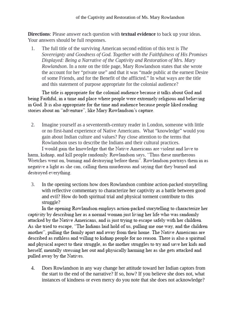 A Narrative of The Captivity and Restoration of Ms. Mary Rowlandson | PDF