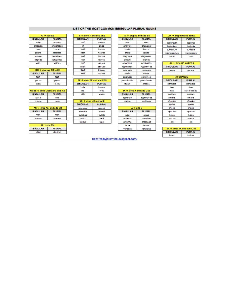 SIngular Plural List Notes | PDF