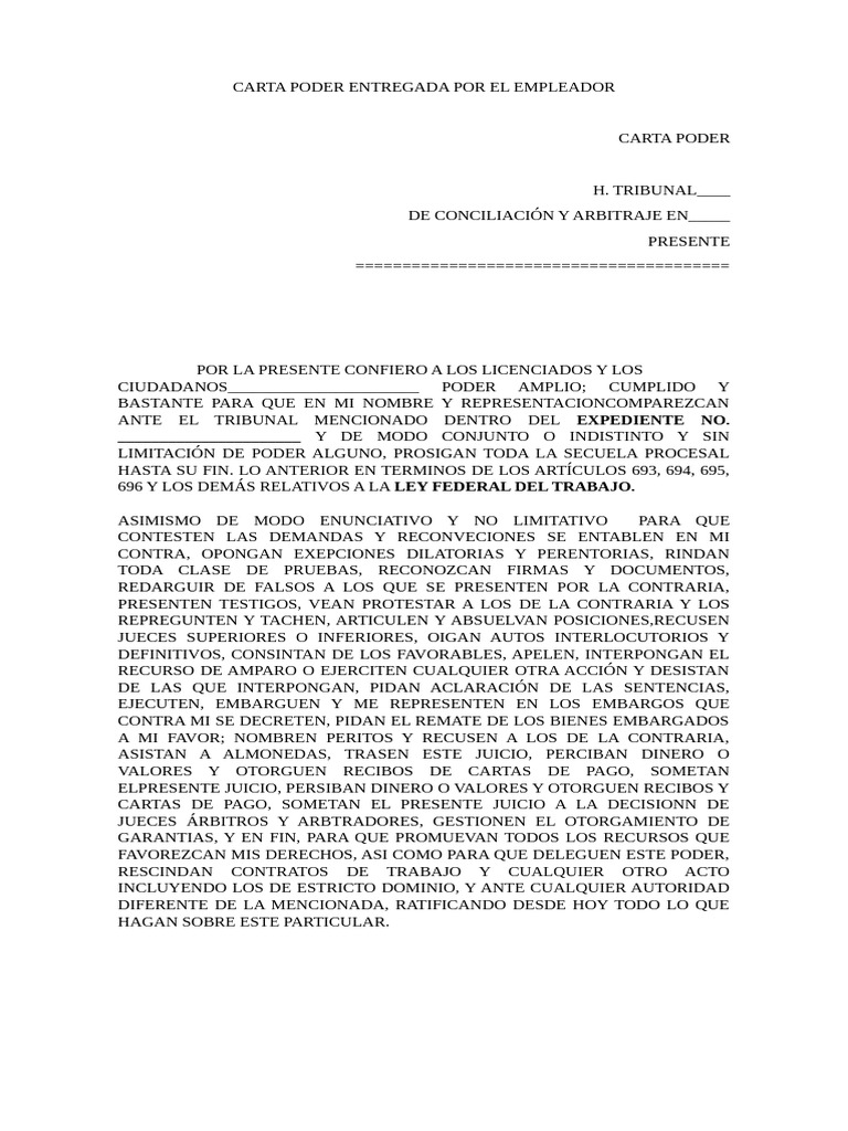 Carta Poder para Tribunal Laboral | PDF | Ley Pública | Judicaturas