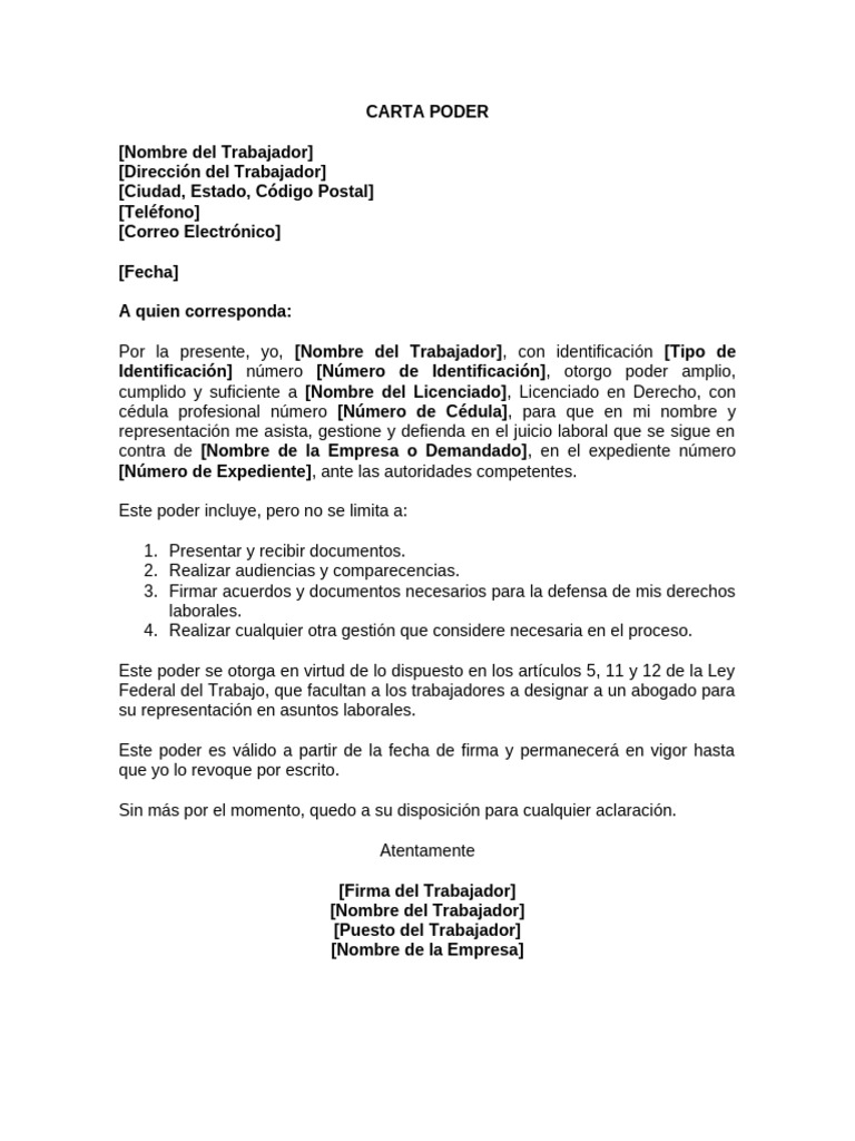 Carta Poder Trabajador Pdf