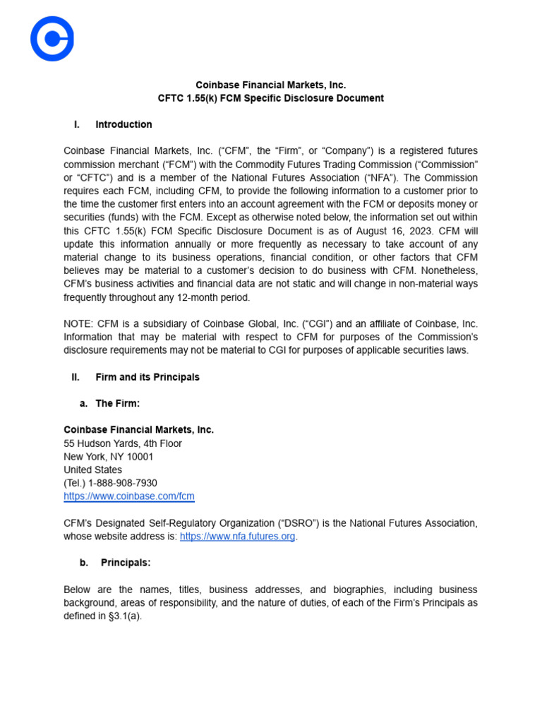 CFM - 1.55 K FCM Specific Disclosure Document | PDF | Futures Contract ...