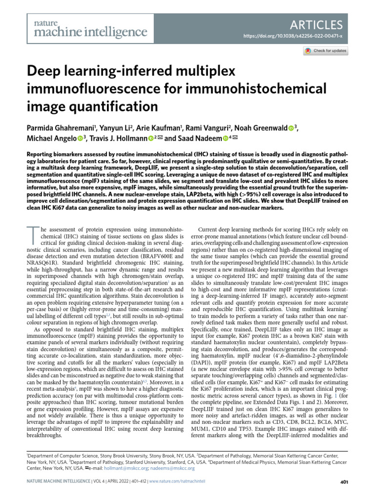 Deep Learning-Inferred Multiplex Immunofluorescence For Immunohistochemical Image Quantification ...