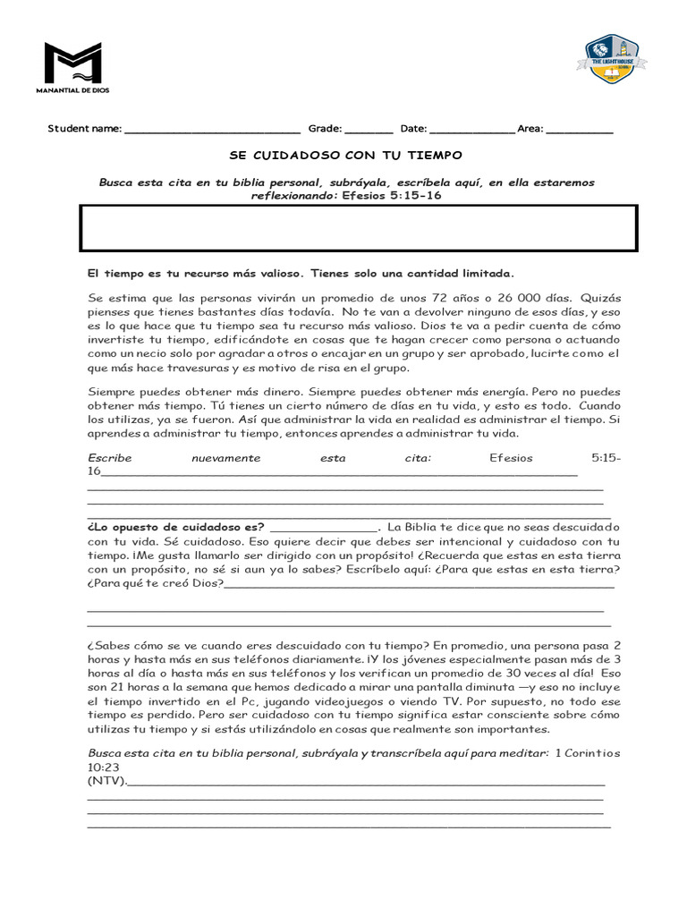 Taller Formativo. Ser Cuidadoso Con El Tiempo-2024 | PDF