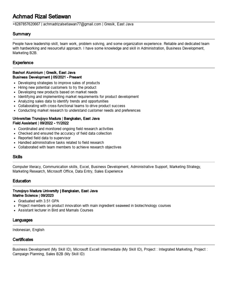 CV-Achmad Rizal Setiawan | PDF