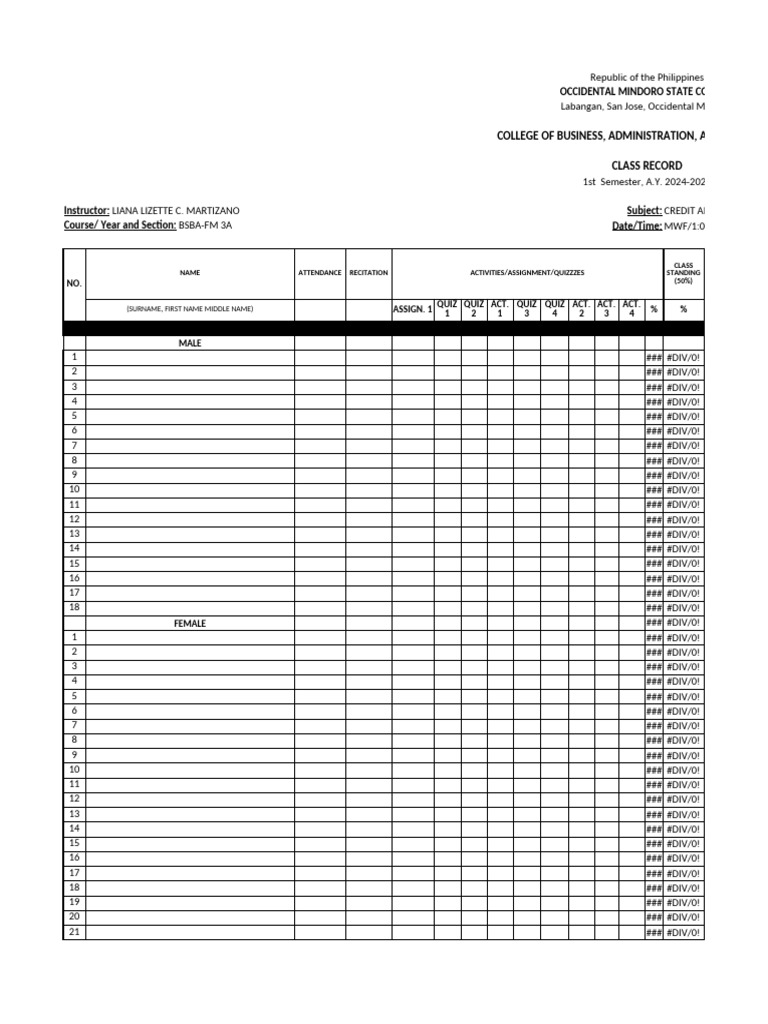 Class Records - 1st Sem., S.Y. 2024-2025 | PDF