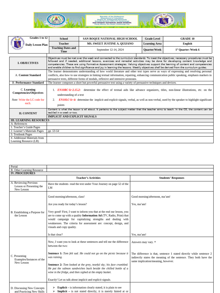 Q1 - W6-Implicit and Explicit | PDF | Learning | Curriculum