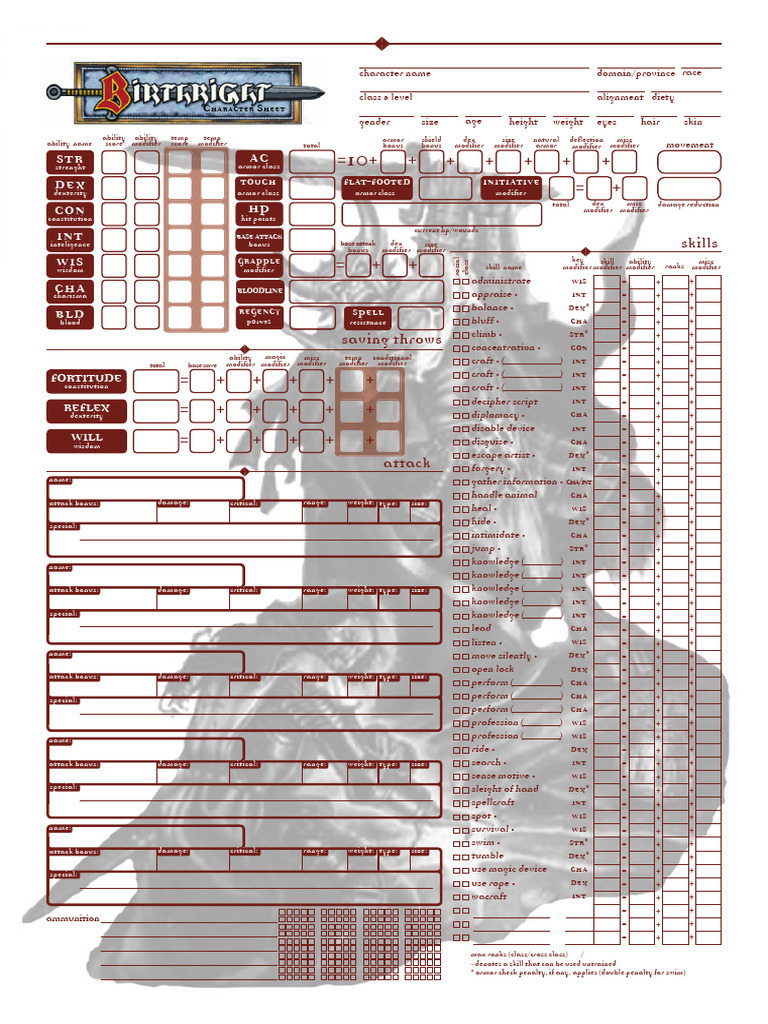 Birthright 3.5ed Character Sheet | PDF