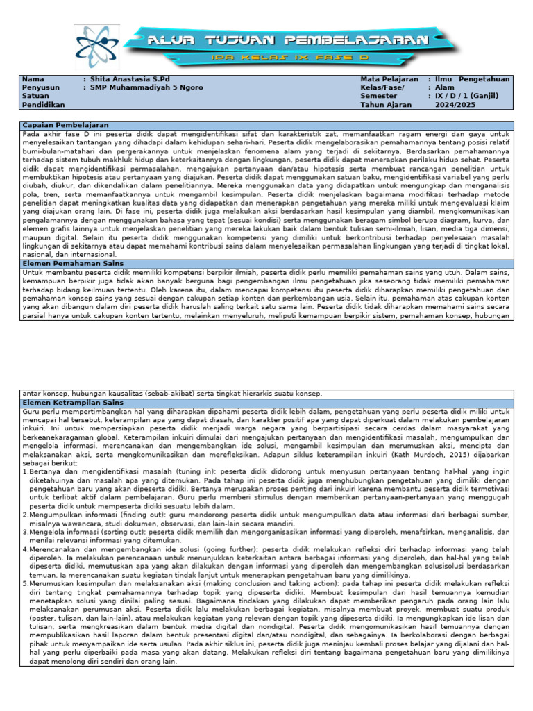 Atp - Ipa Fase D KLS 9 SMT Ganjil | PDF