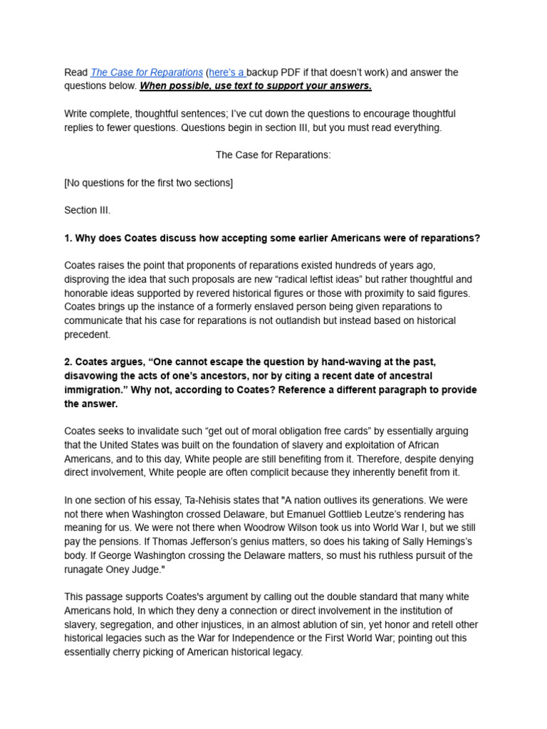 The Case For Reparations Questions | PDF | Poverty | Poverty & Homelessness