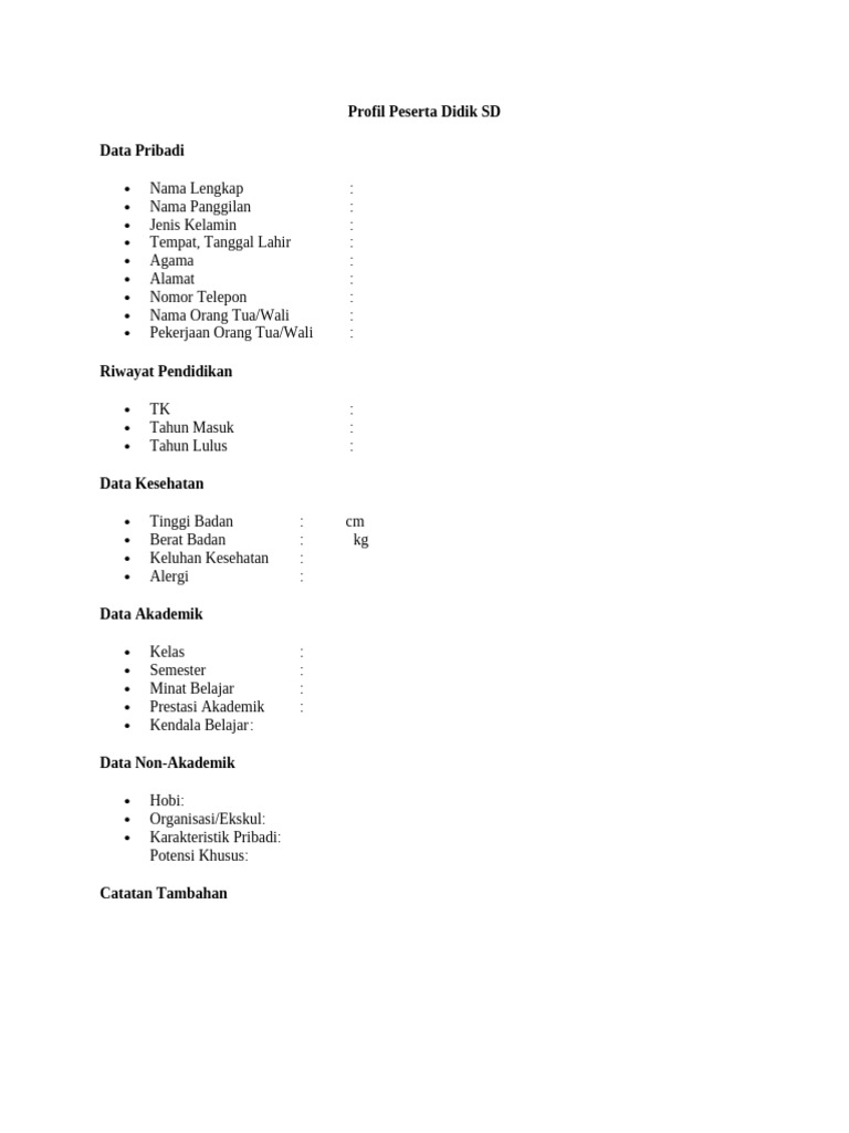 Contoh Profil Peserta Didik SD | PDF