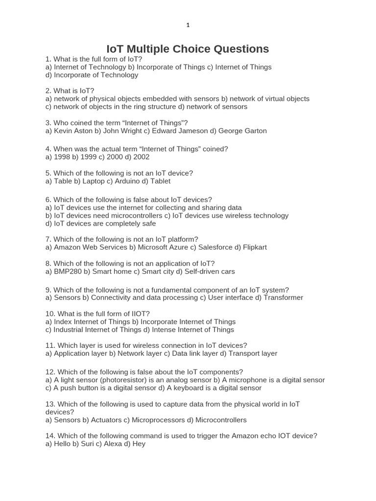 Iot Multiple Choice Questions | PDF