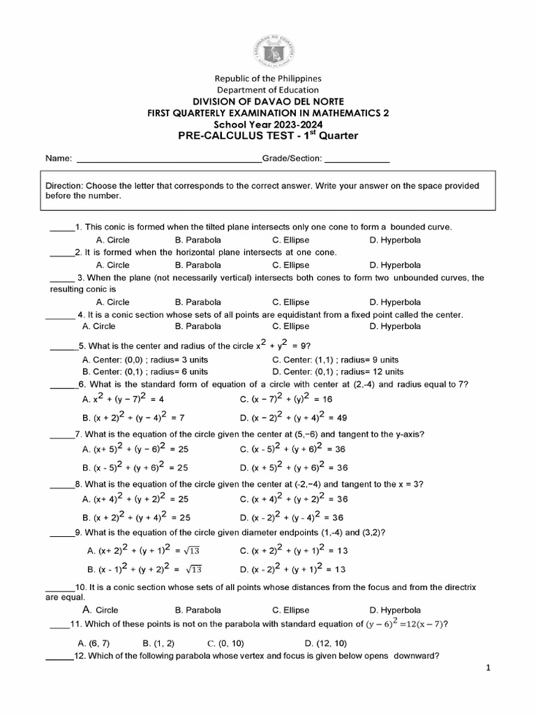 PreCal TQ-TOS | PDF