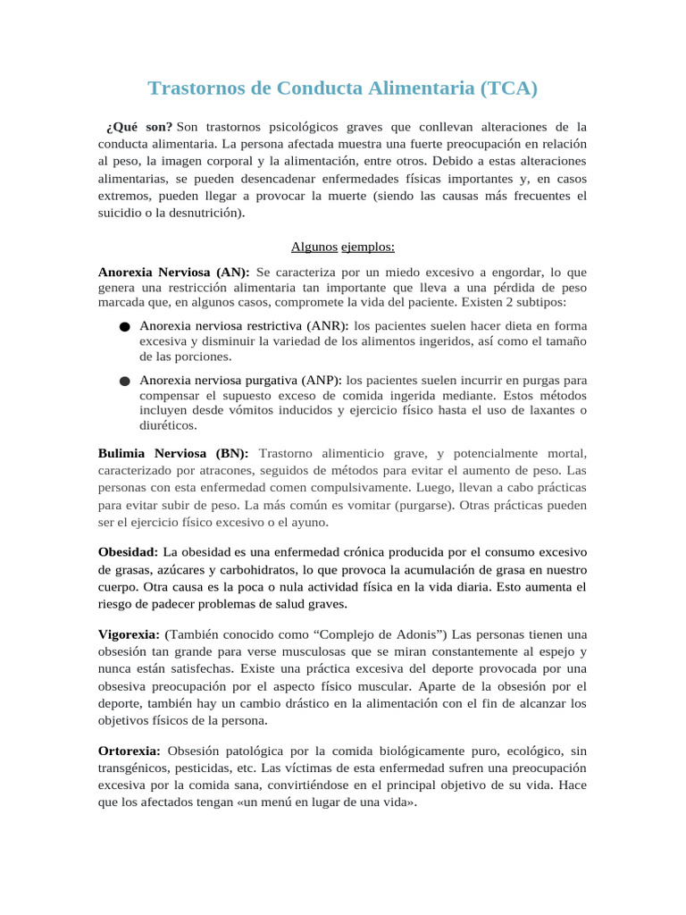 Ficha TCA - Concepto y Tipos | PDF