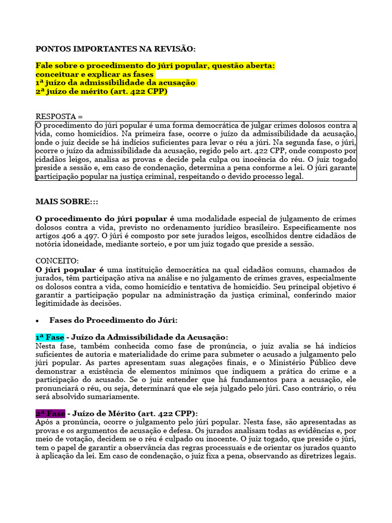 Procedimento Do Juri Popular | PDF
