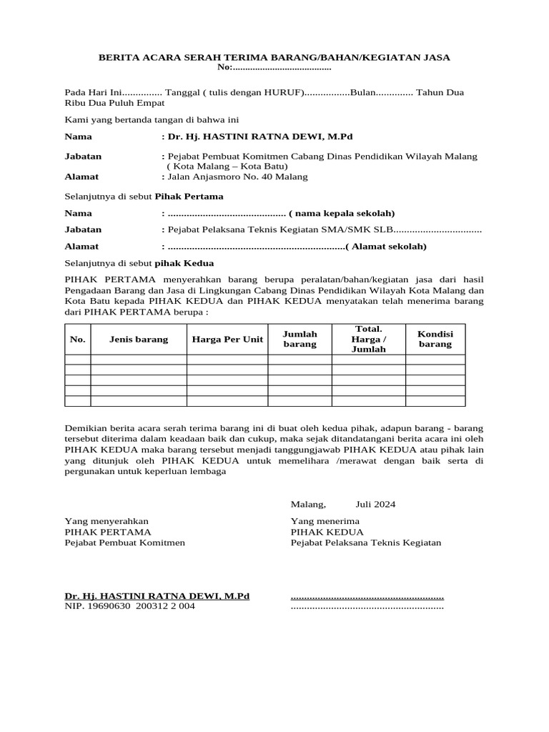 Berita Acara Penerimaan Barang Bpopp 2024 Pdf