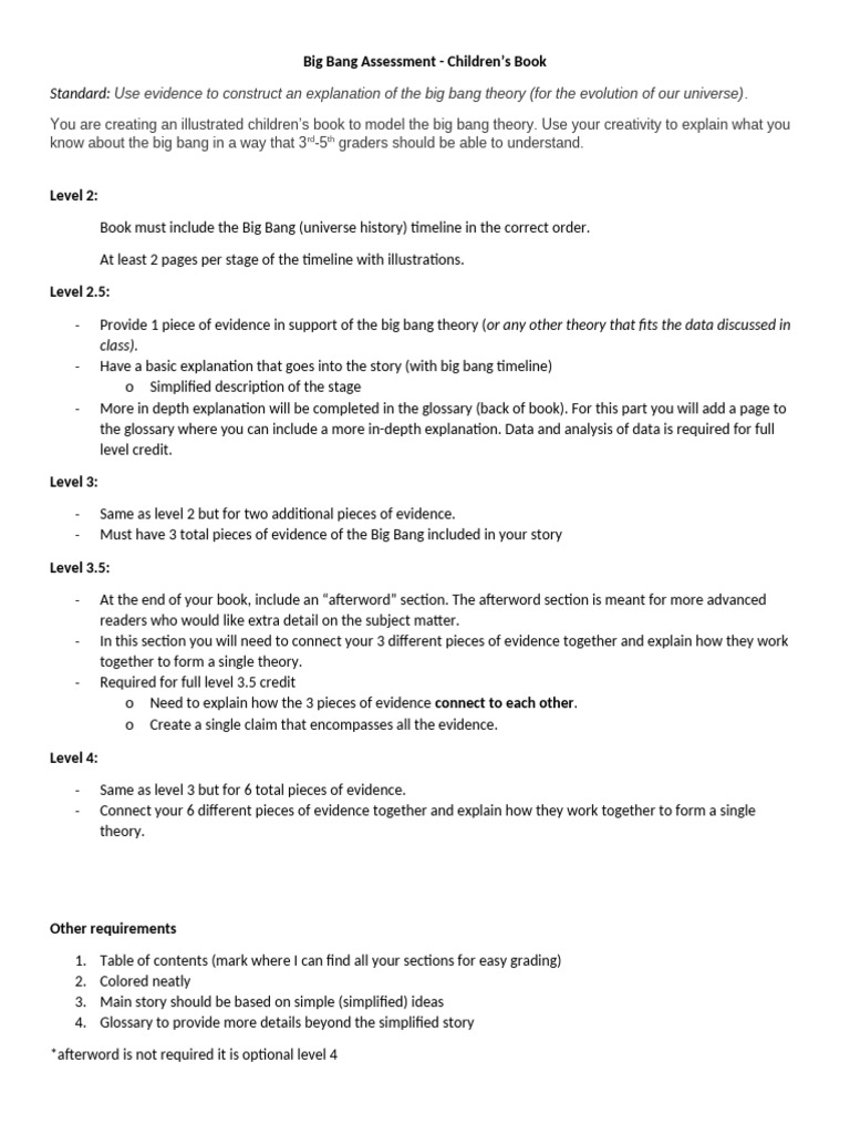 Big Bang Assessment Childrens Book | PDF