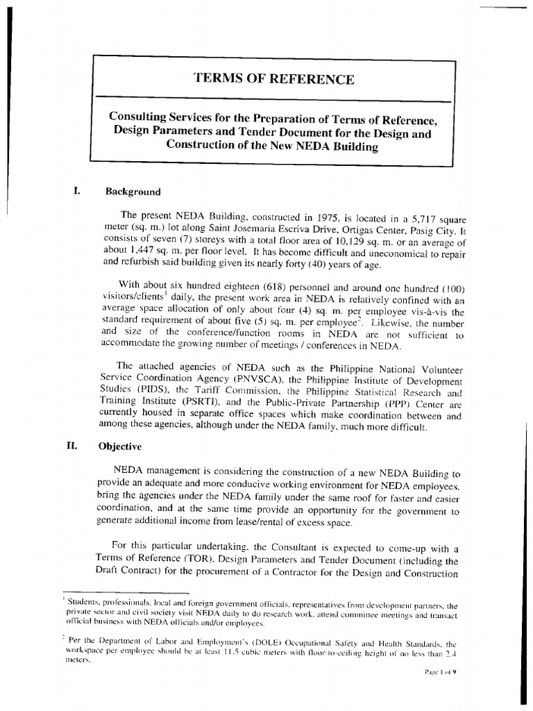 Terms of Reference Construction of The New NEDA Building | PDF
