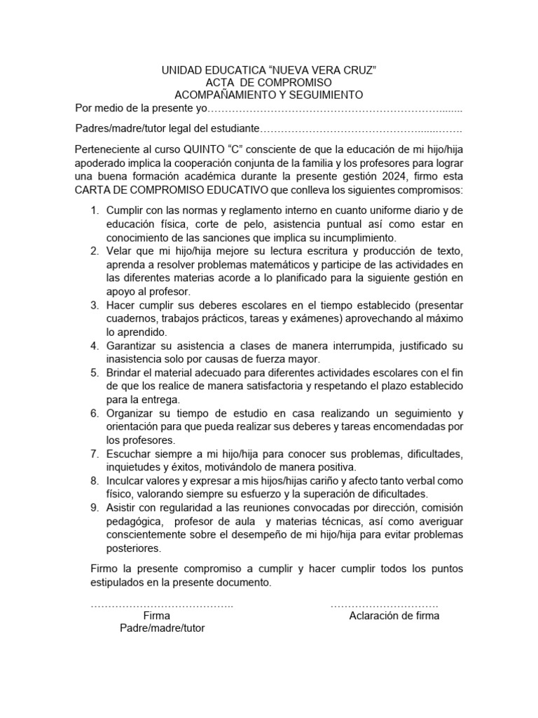 acta de compromiso 5to c pdf | PDF acta de compromiso 5to c pdf | PDF