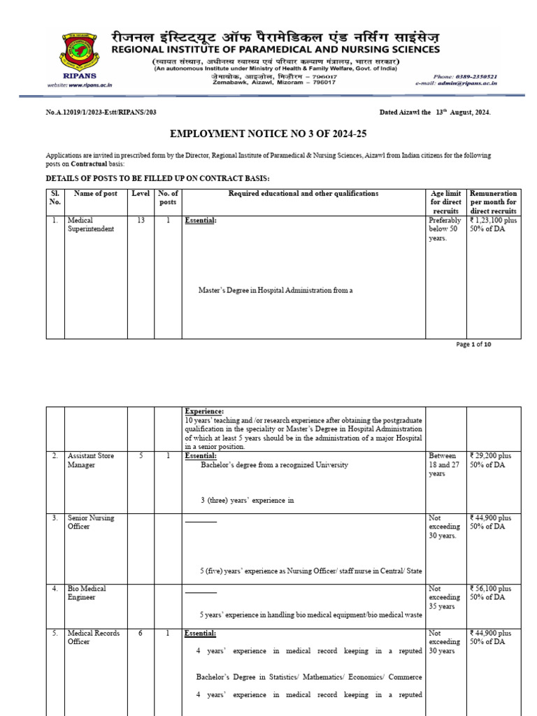 Employment Notice No 3 of 2024-25 | PDF | Doctor Of Medicine | Academic ...