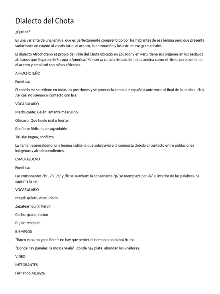 Dialecto Del Chota | PDF