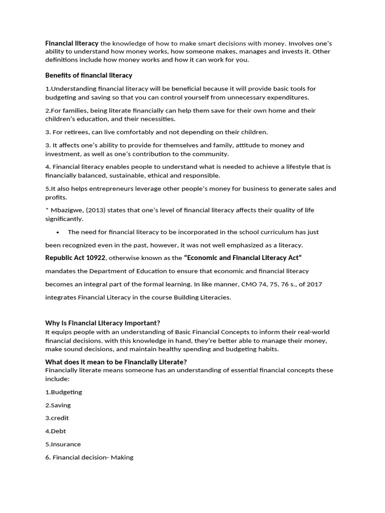 Financial Literacy | PDF | Financial Literacy | Literacy