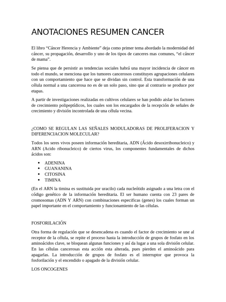 ANOTACIONES RESUMEN CANCER | PDF