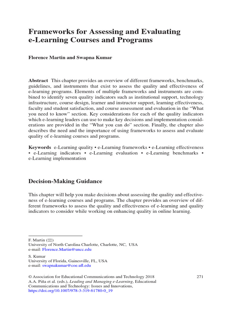 Frameworks For Assessing and Evaluating E-Learning Courses and Programs | PDF