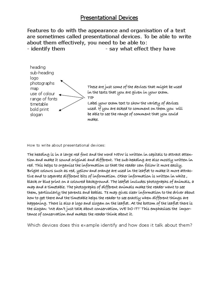 How To Write About Presentational Devices | PDF | Vocabulary | Typefaces