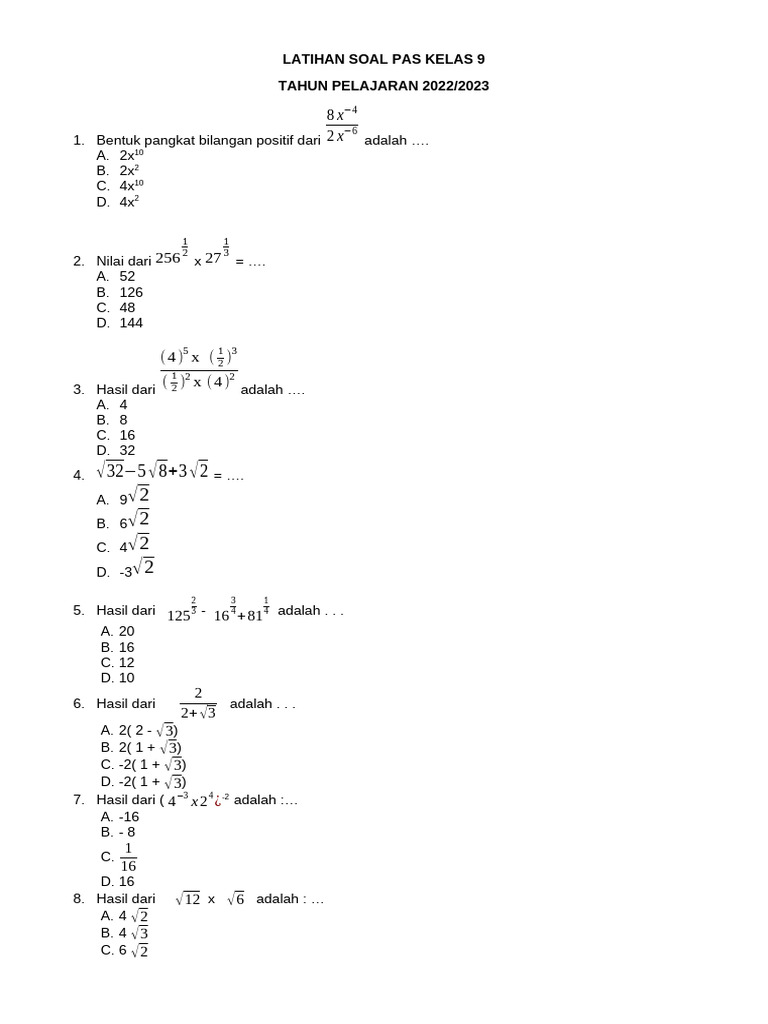 Latihan Soal Pas 22-23 | PDF