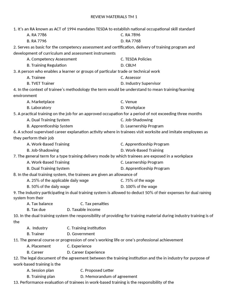 REVIEW MATERIALS TM 1 | PDF