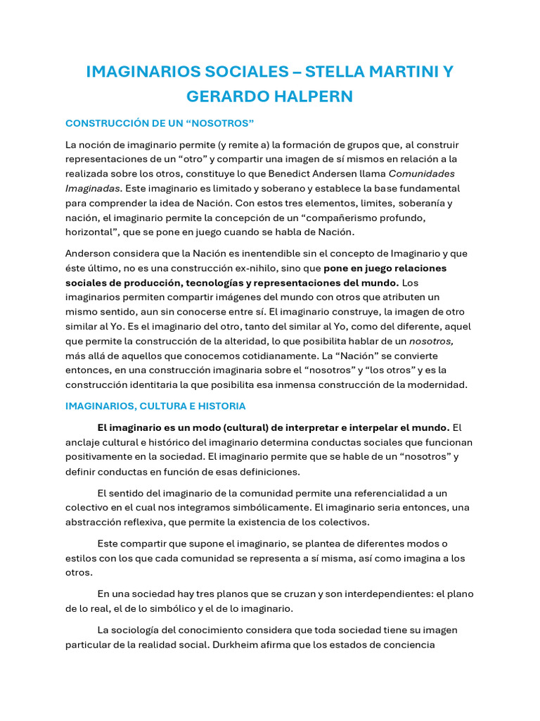 Stella, M. y Halpern, G. Imaginarios Sociales | PDF