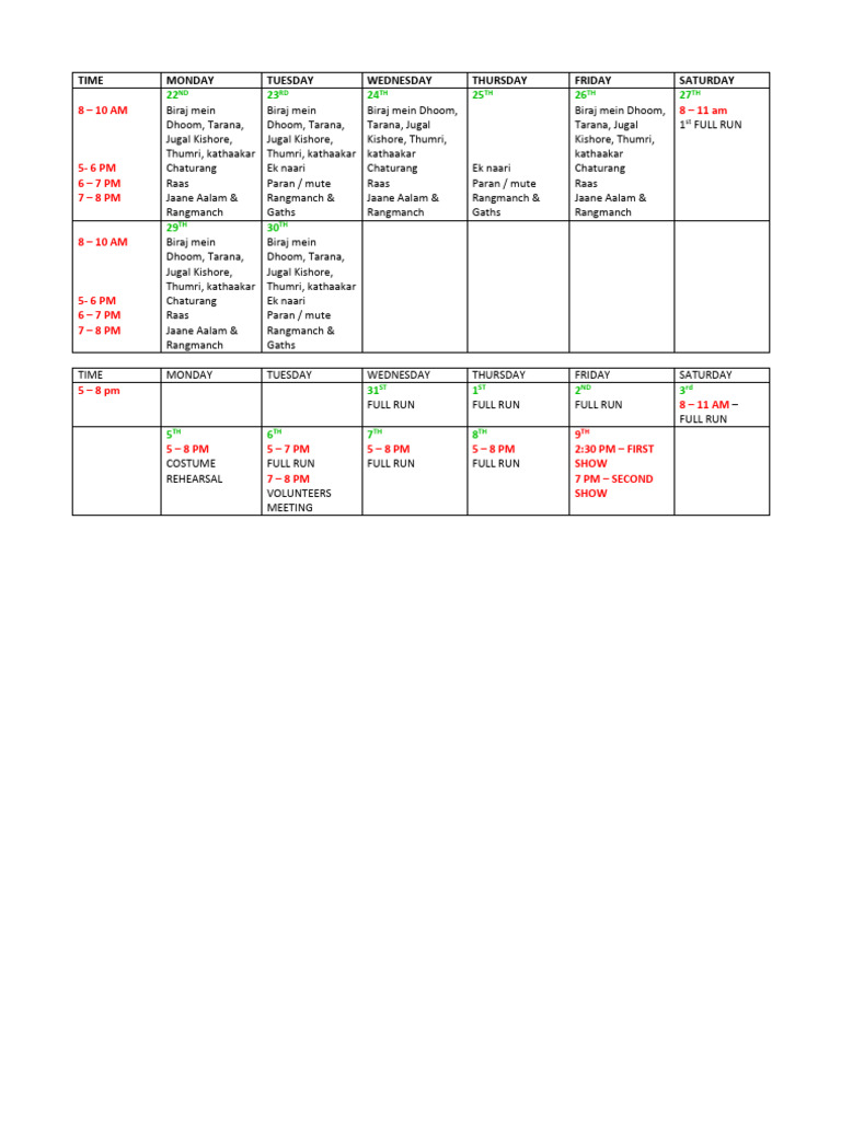 TIME TABLE | PDF