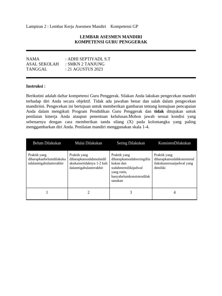 Lampiran 2 - Lembar Kerja Pengecekan Mandiri Kompetensi GP | PDF