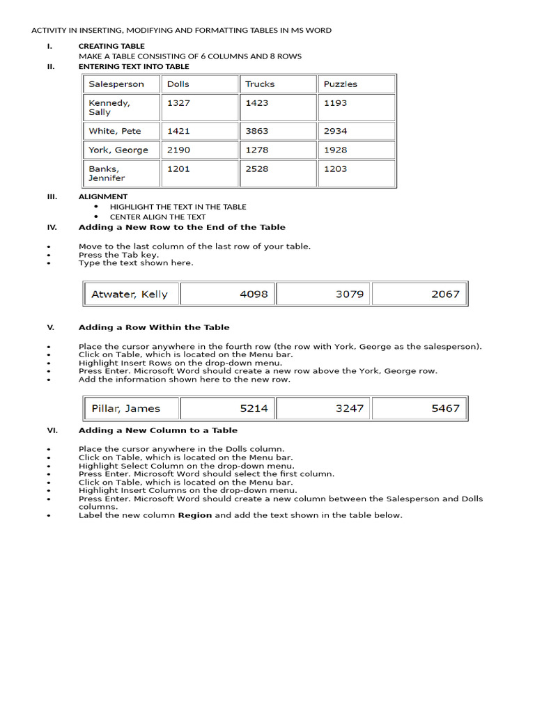 Activty Tables | PDF