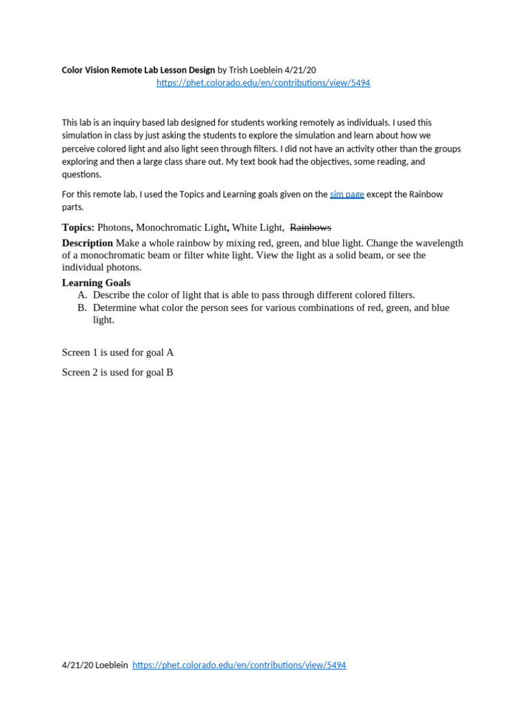 Lesson Design Color Vision Remote Lab | PDF