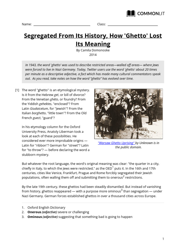 Segregated From Its History How 'Ghetto' Lost Its Meaning-Teacher-14 | PDF