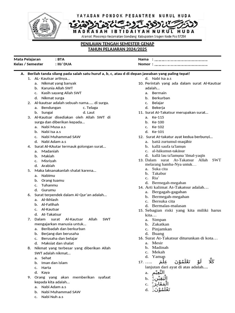soal bta 3 genap 23 | PDF