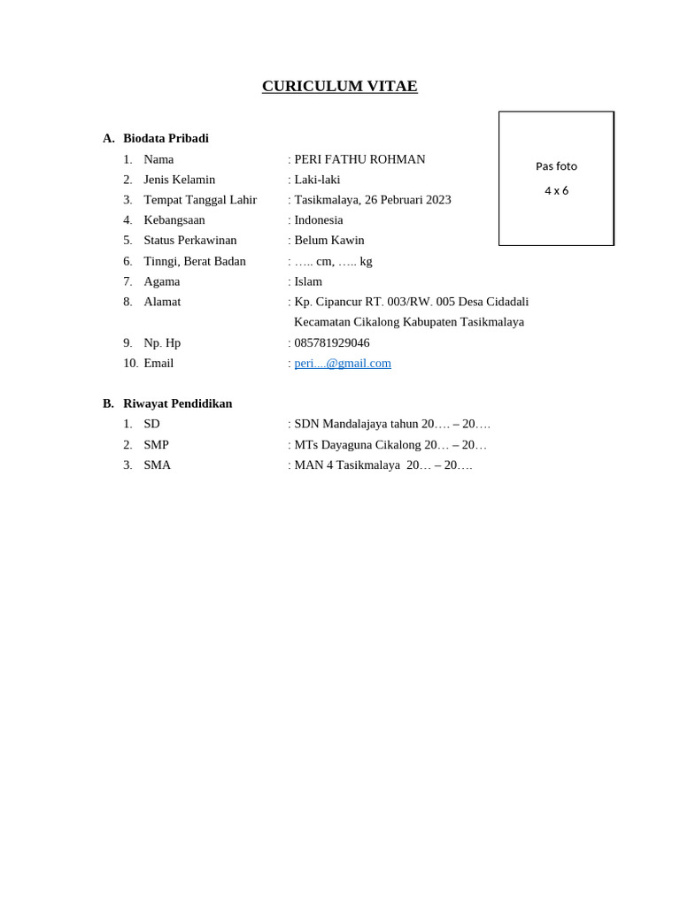 Cv. Lamaran Pekerjaan Peri | PDF