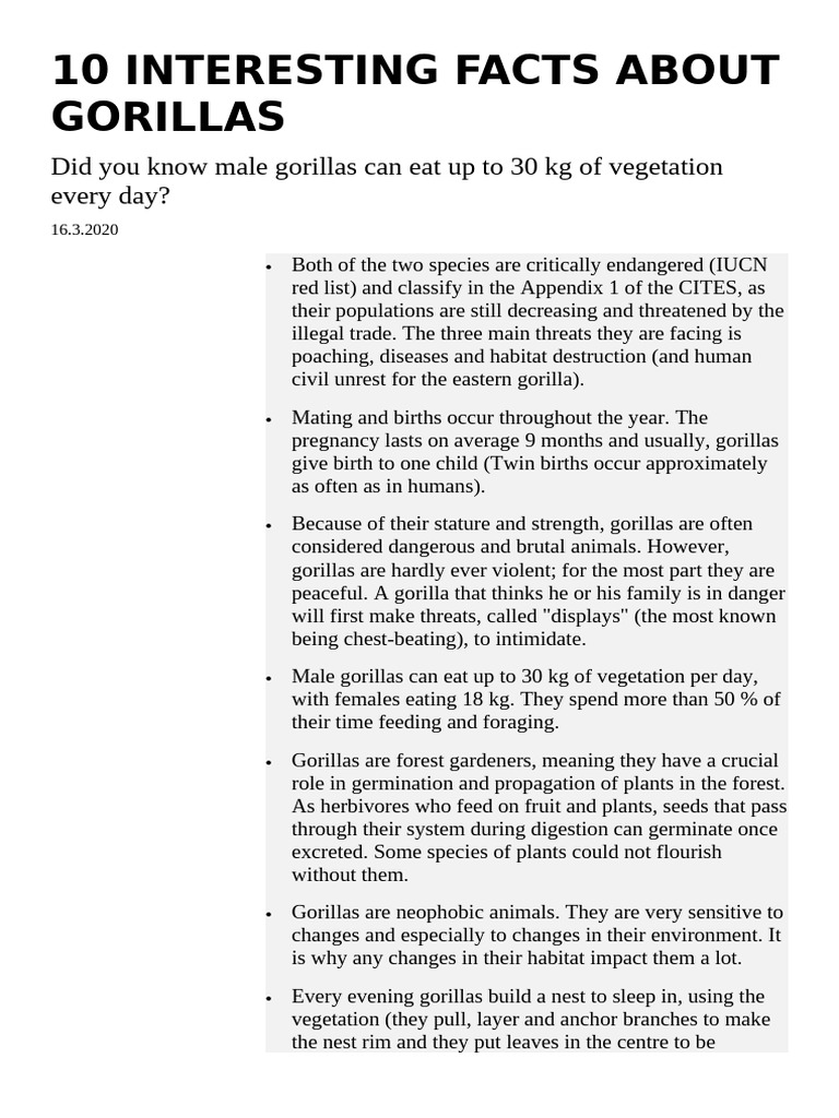10 Interesting Facts About Gorillas | PDF | Gorilla