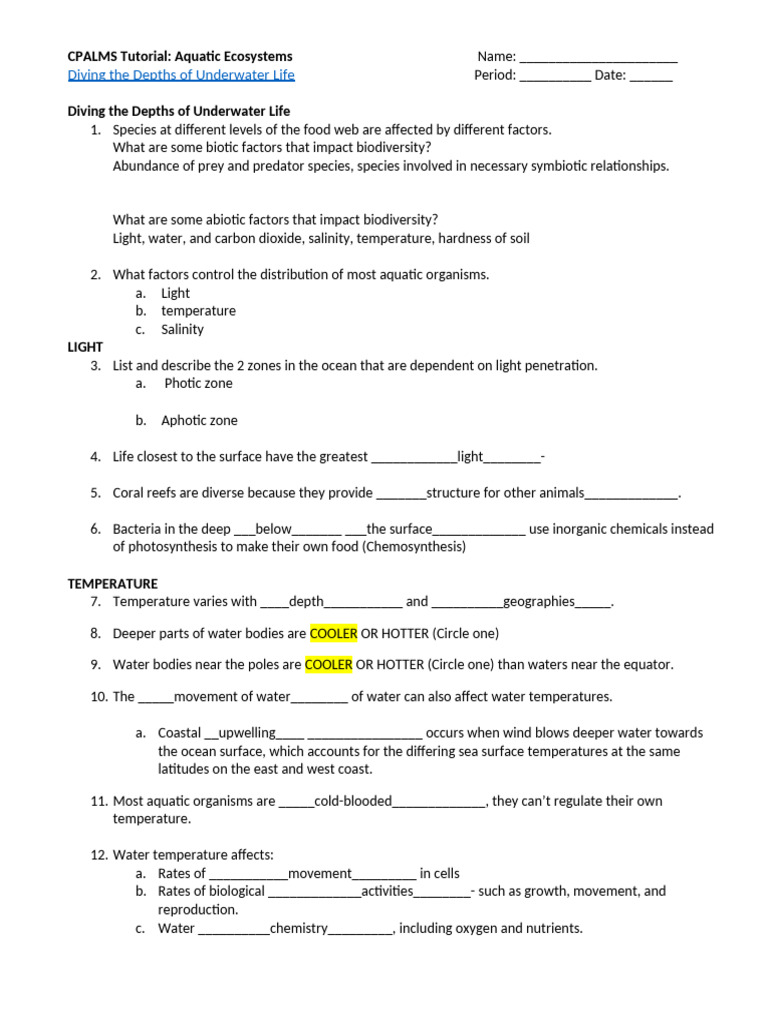 CPalms Tutorial Aquatic Ecosystems Rev 2 | PDF | Aquatic Ecosystem | Oceans