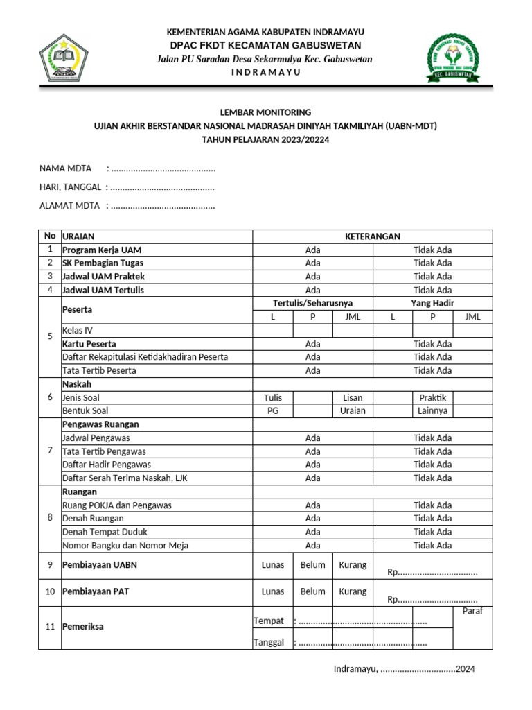 Lembar Monitoring FKDT 2024 | PDF
