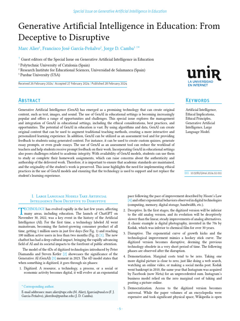 Generative Artificial Intelligence in Education | PDF