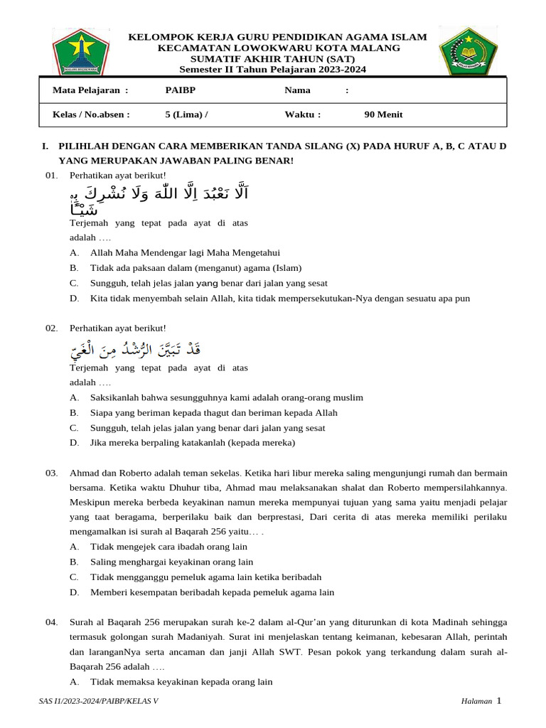 Soal Sat Ii - 5 - Paibp | PDF