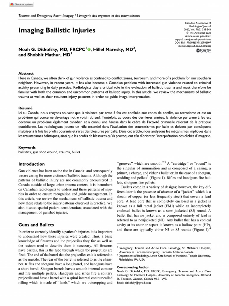 Imaging Ballistic Injuries - Enhanced Reader | PDF