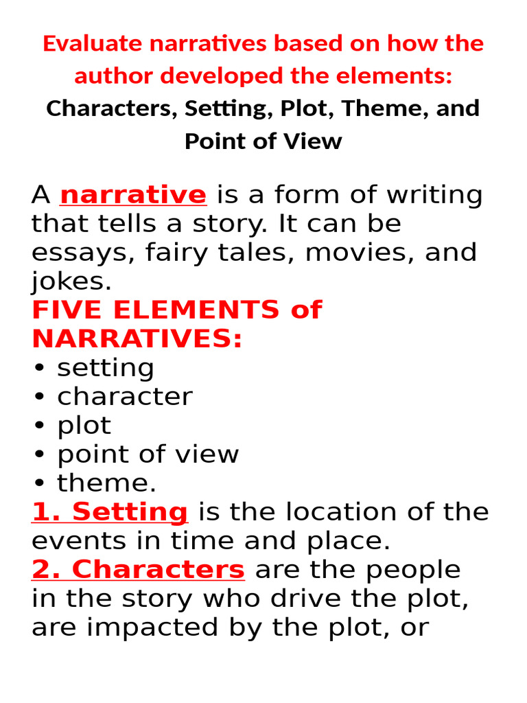 Evaluate Narratives Based On How The Author Developed The Elements | PDF